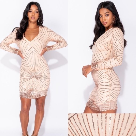 Dresses | Gracelynn Rose Gold Sequin Long Sleeve Dress | Poshmark